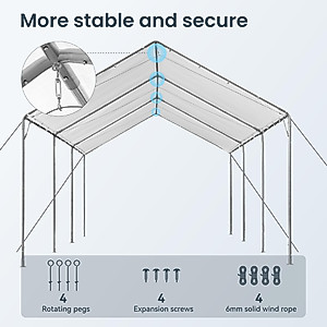 PHI VILLA 12x20 ft Heavy Duty Carport Car Canopy Party Tent Adjustable Peak Height, Garage Storage Boat Shelter with Waterproof & UV Protected Tarp, White