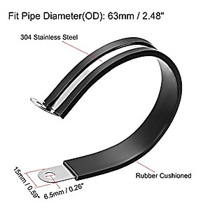 uxcell 2-1/2"(63mm) Cable Clamp 304 Stainless Steel Rubber Cushioned Insulated Clamp R Shape Metal Clamp 5Pcs