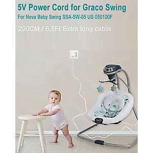5V Swing Power Cord for Graco Simple Sway, DuoGlider, Glider LX/Elite/Premier/Petite LX, DuetSoothe, DuetConnect LX, Duet Sweetpeace, for Nova Baby Swing Replacement Charger Adapter