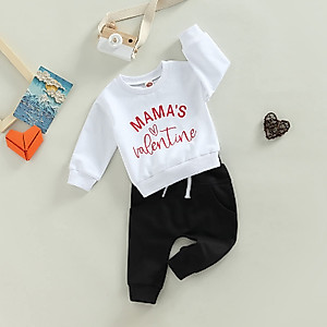 YOKJZJD Infant Toddler Baby Boy Valentines Day Outfits Letter Pullover Sweatshirt Long Sleeve T-Shirt Top Pants Fall Clothes Set (Mama's valentine, 6-12 Months)