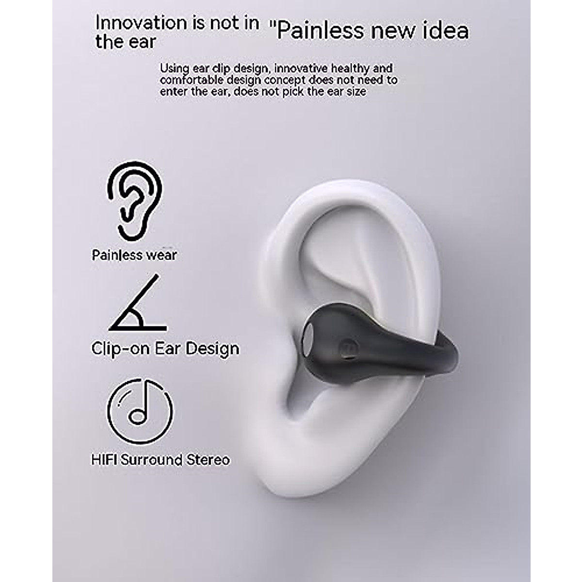 Wireless Bluetooth Sports Ear Clip-on Noise-Cancelling Headphones