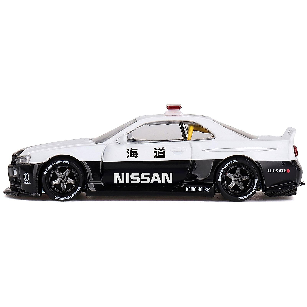 Skyline GT-R (R34) Kaido Works (V2 Aero) RHD (Right Hand Drive) Black and White Japan Police (Designed by Jun Imai) Kaido House Special 1/64 Diecast Model Car by Mini GT KHMG120
