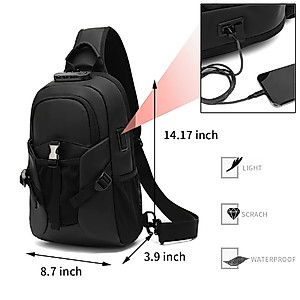 Xinteorao Anti Theft Sling Bag for Men Waterproof Crossbody Shoulder Bag Backpack with USB Charging Port Black