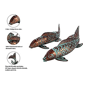 Garden Sculptures & Statues, Garden Statues, Koi Fish Decor, Antique Outdoor Statue Ornament, Metal Copper Garden Art, Set of 2 Fish Sculpture for Outdoors, Patio, Yard, Lawn, Pond and Home Decoration
