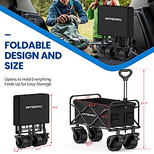 OFFBAIKU Collapsible Folding Wagon with 330lbs Weight Capacity Wagon Cart Heavy Duty Foldable with Big All-Terrain Wheels Beach Wagon Utility for Beach,Sand,Camping,Black