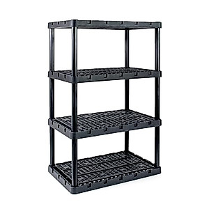 Gracious Living 4 Shelf Knect-A-Shelf Ventilated Light Duty Storage Unit Organizer System for Home, Garage, Basement, and Laundry, Black