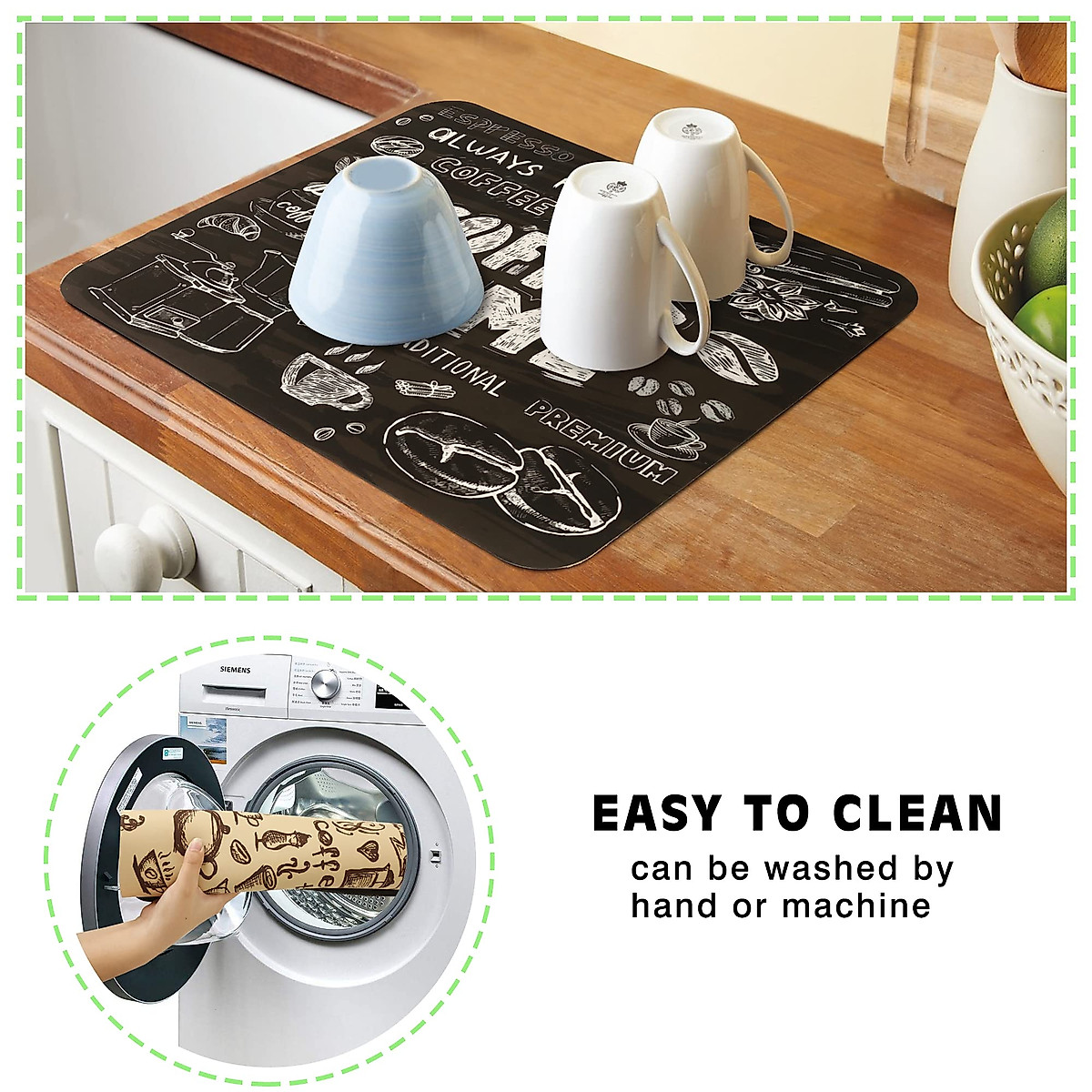 Coffee Mat Rubber Dish Drying Mat For Kitchen Counter Farmhouse Style Decorative Art Kitchen Mat St. Patrick's Day Coffee Bar Accessories Decorative Retro Coffee Time Dish Drying Pad 16"X 18"