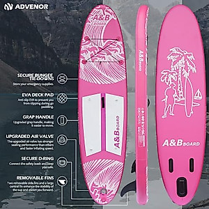 A&BBOARD Pink Stand Up Paddleboard, 10ft/11ft Pink Paddle Boards for Adults with Premium SUP Accessories & Backpack, Dual Action Pump, Wide Stance, Non-Slip Deck for Beginners & Experts