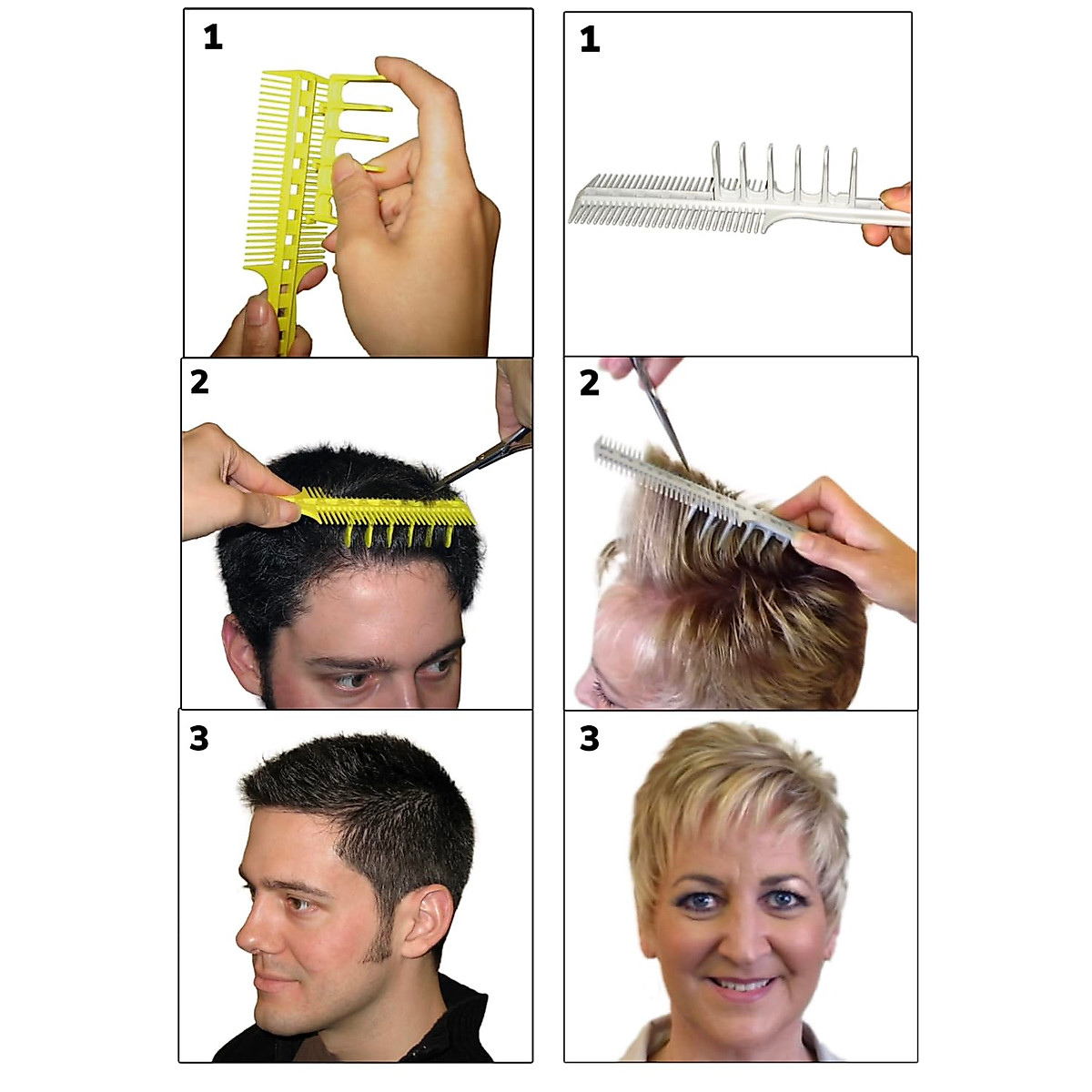 CombPal Scissor Clipper Over Comb Hair Cutting Tool - DIY Home Hair Cutting Guide Comb Set (Classic Set, Yellow)