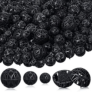 Cunno 200 Pcs Bio Balls Pond Filter Media Black Aquarium Bio Media with Sponge 50 Pieces Each for 0.6 Inch and 1.5 Inch, 100 Pieces for 1 Inch for Fish Tank Aquarium Pond Filter Media