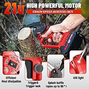Mini Chainsaw Cordless - 4 inch Handheld Mini Electric Chainsaw, Portable Battery Powered Chain Saws for Tree trimming Branch Wood Cutting（2 Batteries and 2 Chains）
