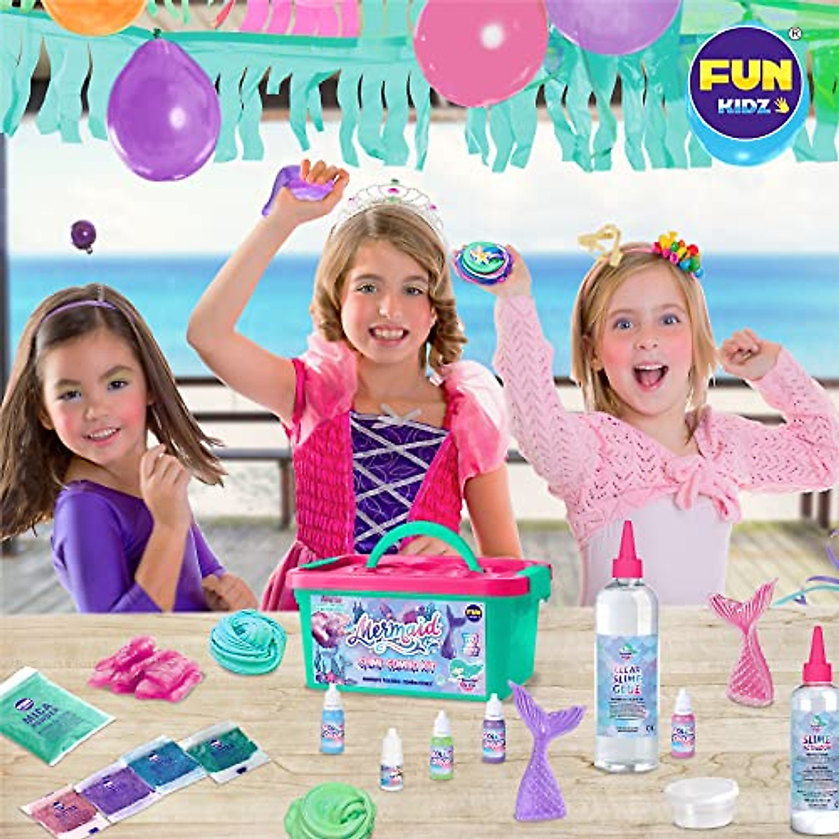Summer Mermaid Slime Kit for Girls 10-12, FunKidz Shimmer Slime Making Kit for Kids Age 8-10 D.I.Y. Fluffy Glitter Slime Toy Mermaid Gift