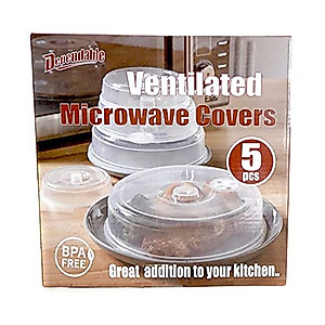 5 Piece Ventilated Microwave Covers Adjustable Steam Vents Assorted Sizes BPA Free Mixed Sizes For Large & Small Food Plates Bowls