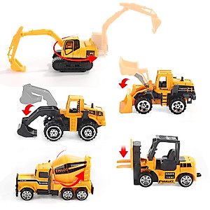 CUTE STONE 25 in 1 Construction Trucks Push and Go Car Carrier Truck Toy, Play Vehicles with Sounds and Lights, 12 Mini Diecast Trucks Included