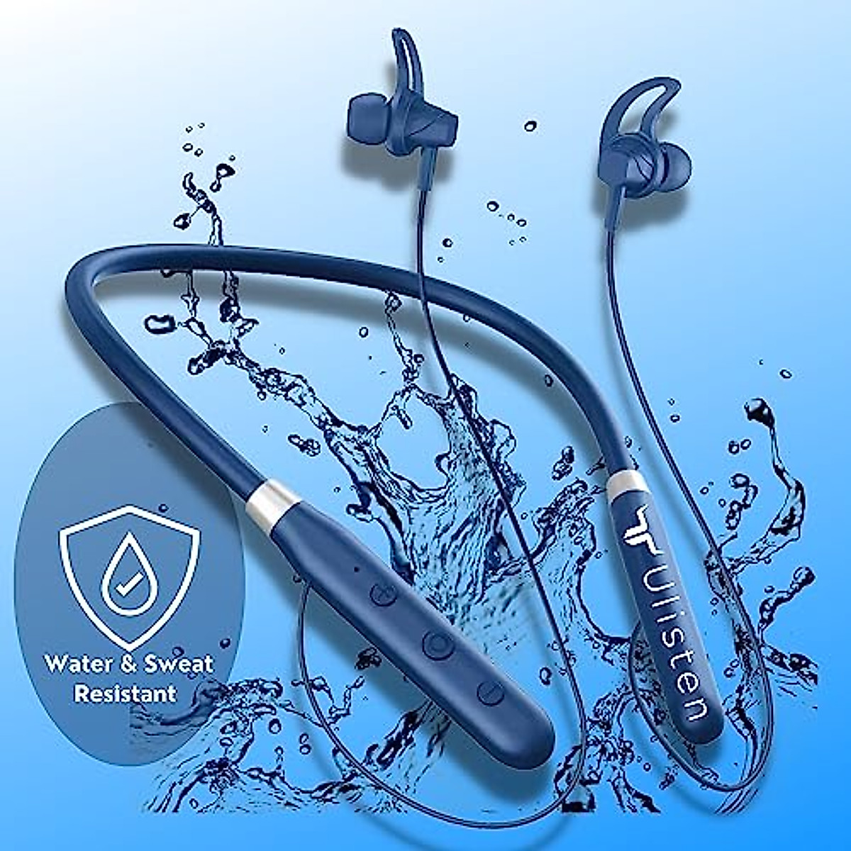 U-Listen PRO KT-N33 Wireless Bluetooth Neckband Headphone Super Bass Noise Reduction HD Mic Type C Foldable New Ergonomic Design Trendy Comfy Gym Sport Around The Neck by Turbootech(Blue)