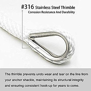 Young Marine Premium Solid Braid MFP Anchor Line Braided Anchor Rope/Line with Thimble (3/8" x 150', White)