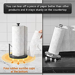 Swaitee Paper Towel Holder Countertop, Paper Towel Stand with Ratchet System for Kitchen Bathroom, One-Handed Tear Paper Stainless Steel Paper Towel Holder with Suction Cups(Black)