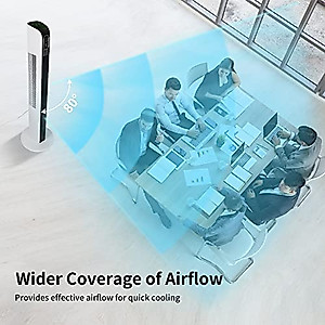 CUUD Oscillating Tower Fan Powerful Cooling Fan with Remote Control Electric Portable Standing Bladeless Floor Fan with 3 Wind Speeds,Timer, LED Display for Bedroom Kitchen Office (42inch, White)