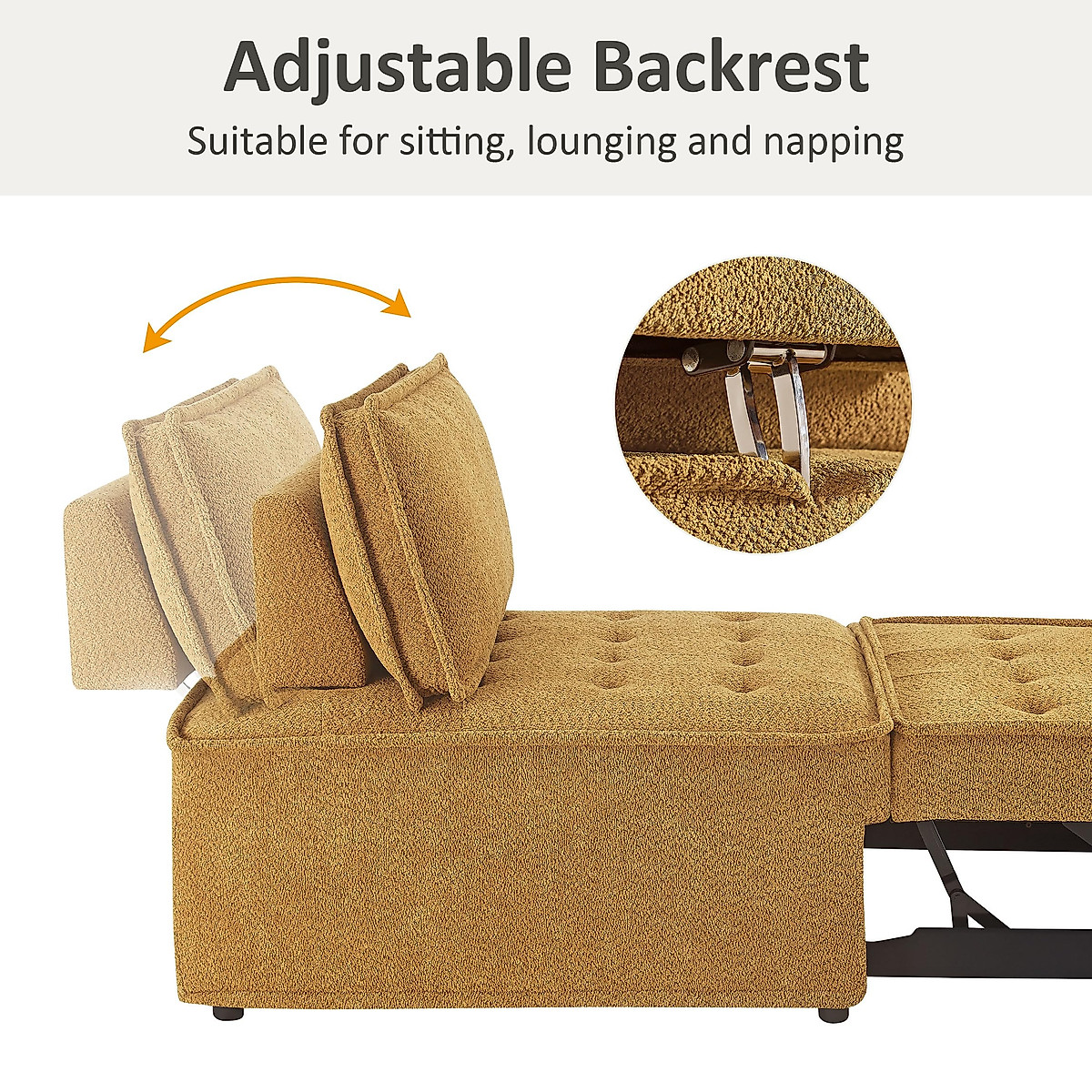 VANOMi Sleeper Chair, Convertible 3-in-1 Chair Sofa Bed, Boucle Pull-Out Bed with Adjustable Backrest, Oversized Sleeper Chairs for Adults for Living Room Bedroom Small Spaces