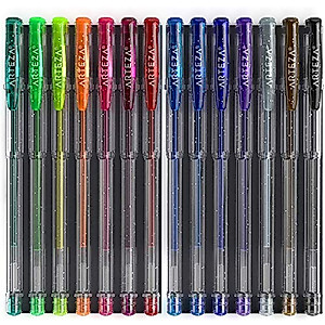 ARTEZA Glitter Gel Pens with Triangular Grip, 14 Colors - 0.8-1.0 mm Tips, Bright and Vivid Ink, Art Supplies for Scrapbooking, Doodling, & Journaling