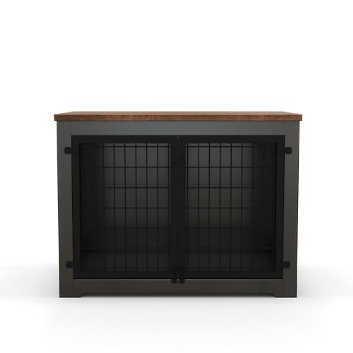 CuisinSmart Dog Crate Furniture, 40inch Particle Board Dog Crate Wooden Dog Kennel Furniture with Door Lock and Double Door for Dog-Black + Dark Walnut