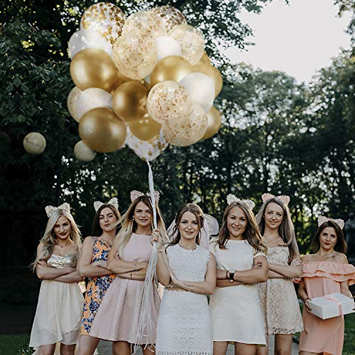 60 Pack Gold Balloons + Gold Confetti Balloons w/Ribbon | Balloons Gold | Gold Balloon | Gold Latex Balloons | Golden Balloons | White and Gold Balloons 12 inch | Clear Balloons with Gold Confetti |