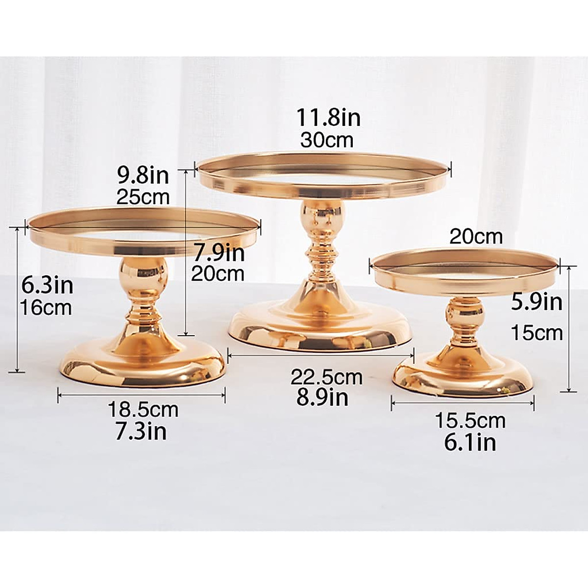XENITE Dessert French Gold Cake Stand Set of 3 Metal Cupcake Holder Round Glass Top Gorgeous Dessert Display Stands Trays Set for Christmas Party Fruit Plate