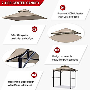 Eurmax USA High Performance Grill Gazebo Canopy Replacement Cover 5x8 BBQ Gazebo Shelter Top（Beige）