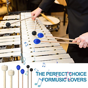 Cindeer 3 Pcs Pairs Drum Mallet 1 Blue Hard Yarn Head Keyboard Marimba Mallets 1 Black Rubber Bell 1 Mallets Wool Felt Drum Stick for Percussion Bass Timpani Instrument Bell Glockenspiel