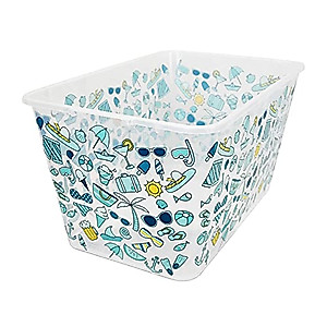 SIMPLYKLEEN 14.5-gal. Reusable Stacking Plastic Storage Containers with Lids, Blue Summer (Pack of 4) Made in the USA