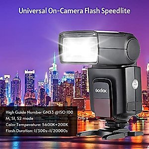 GODOX TT520ⅡUniversal On-Camera Flash Electronic Speedlite + AT-16 2.4G Wireless Trigger Transmitter Guide Number 33 S1 S2 Modes Replacement for Canon Nikon Pentax