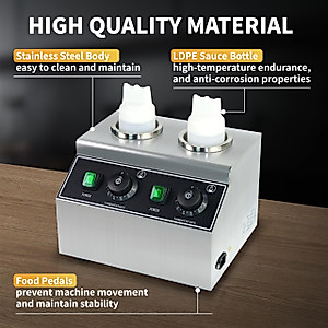 XXUNYNUIN Electric Cheese Sauce Warmer Commercial Hot Fudge Warmer and Nacho Cheese Warmer Dispenser with 86-185 ℉ Adjustable Sauce Warmer Dispenser with 650ml Squeeze Bottle*2