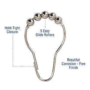 2lbDepot Shower Curtain Rings Hooks - Polished Nickel Finish - Premium 18/8 Stainless Steel - Locking Rings with Easy-Glide Rollers - Five Finishes Available - Set of 12 for Shower Rods