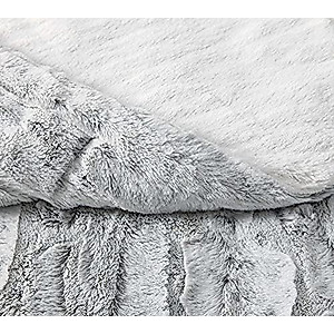 Christian Siriano - Luxurious Snow Leopard Fur Filled Grey Throw (60" x 70") - Gift Box Included - Perfect for Gifting Friends & Family