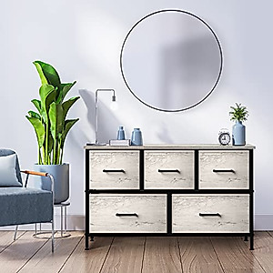 Sorbus Dresser with 5 Faux Wood Drawers - Storage Unit Organizer Chest for Clothes - Bedroom, Hallway, Living Room, Closet, & Dorm Furniture - Steel Frame, Wood Top, & Easy Pull Fabric Bins