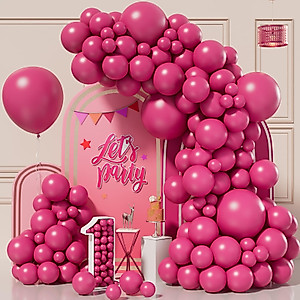 Bonropin Hot Pink Balloons 130pcs Hot Pink Balloons Garland Arch Kit 5/10/12/18 Inch Different Sizes Hot Magenta Latex Balloons for Baby Shower Birthday Wedding Bridal Princess Theme Party Decorations