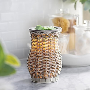 CANDLE WARMERS ETC. Illumination Fragrance Warmer- Light-Up Warmer for Warming Scented Candle Wax Melts and Tarts or to Freshen Room, Graywash Wicker