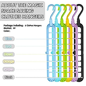 BESTBEL Closet Organizer and Storage, 6 Pack College Dorm Room Essentials, Bedroom Closet Storage Hangers, Magic Closer Organizer for Space Saving, Clothes Hangers with 9 Slots for Wardrobe