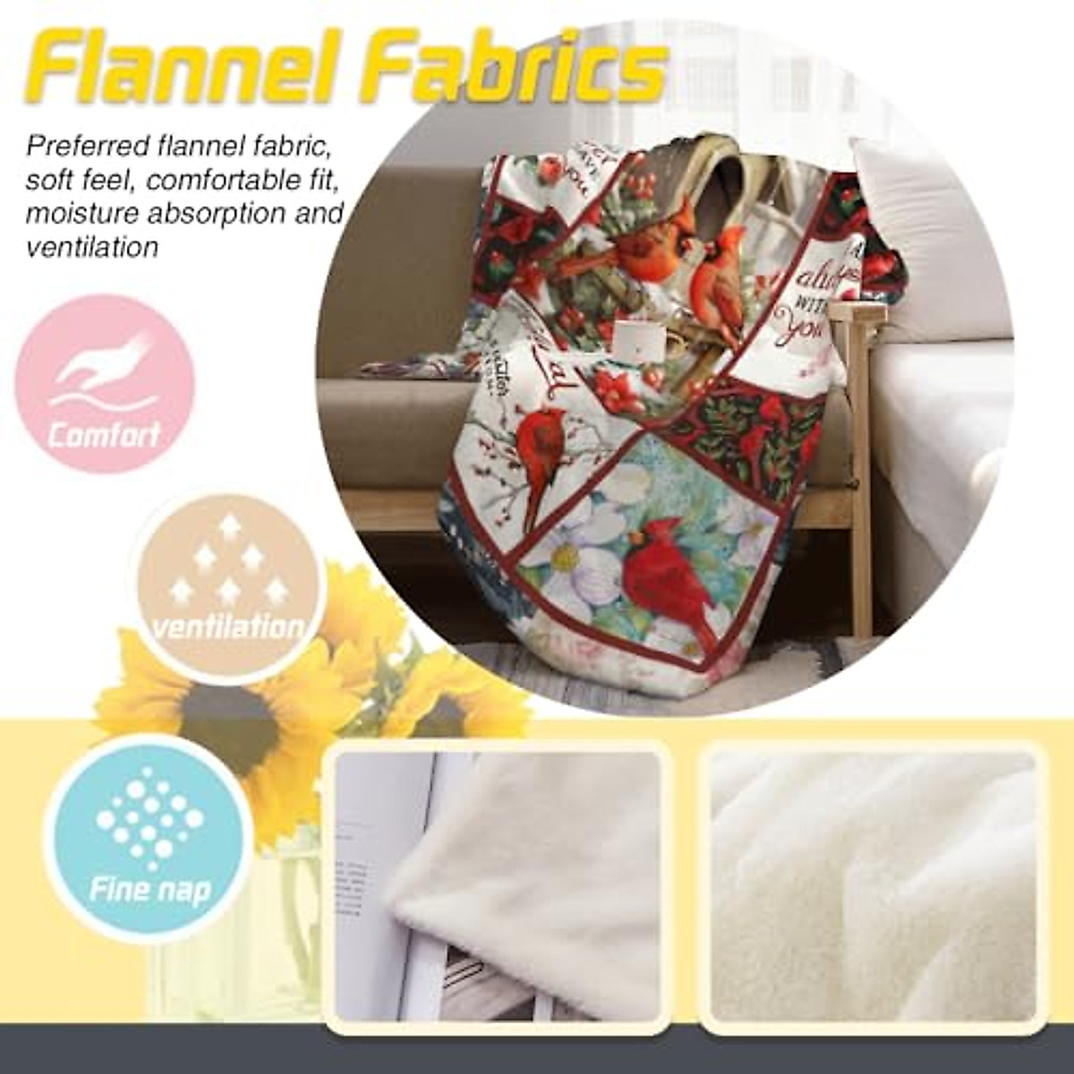 Cardinal Blanket, Cardinal Throw Blanket Ultra Soft Christmas Throw Blanket 40 X 50 Inches Lightweight Red Cardinal Bird Blanket for Sofa Bedding Home Cardinal Gifts for Women Men Children