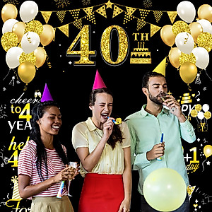 Large 40th Birthday Decorations 40th Birthday Banner Photography for Men Women, Black Gold Funny Cheers to 40 Years Birthday Party Supplies, Hello Forty Bday Photo Booth for Indoor Outdoor(79x71inch)