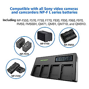 Neewer 4-Channel NP-F Battery Charger with LCD Screen & Power Adapter, Compatible with Sony NP-F550 F570 F750 F770 F930 F950 F960 F970 FM50 FM500H QM71 QM91 QM71D QM91D Camcorder Li-ion Batteries