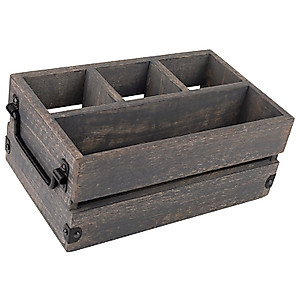 GoCraft Flatware Caddy with 4 Compartments, Cutlery Holder, Silverware Condiment Organizer with Napkin Holder for Kitchen, Dining, Picnics, Grey Washed Mango Wood Caddy with Metal Handles