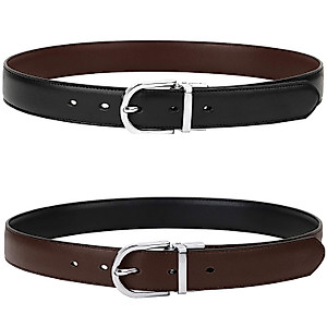 Falari Women Reversible Belt Genuine Leather Fashion Dress Belt With Single Prong Buckle 6027 (Black/Dark Brown, L (fit waist 26-38))