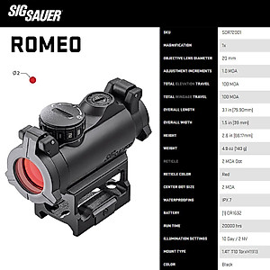 SIG SAUER Romeo-MSR 1x20mm 2 MOA Red Dot Sight | Durable Waterproof Lightweight Ultra-Compact Gun Sight with Flip-Back Lens Covers, Black