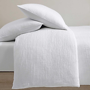 Calvin Klein - King Duvet Cover Set, Soft Cotton Jacquard Bedding, Crinkle Textured Home Decor (Washed Texture White, King)