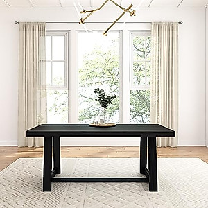 Plank+Beam 72 Inch Farmhouse Dining Table, Solid Wood Rustic Kitchen Table, Large Wooden Rectangular Dinner Table for Dining Room, Home Office, Living Room Furniture, Easy Assembly, Black Wirebrush