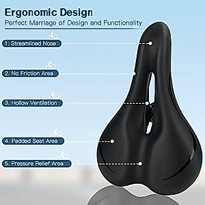 TONBUX Comfortable Bike Seat, Soft Bike Seat Cushion for Men Women Comfort, Breathable Bicycle Seat Replacement Compatible with Peloton, Padded Bicycle Saddle for Mountain MTB BMX Road Exercise Bike