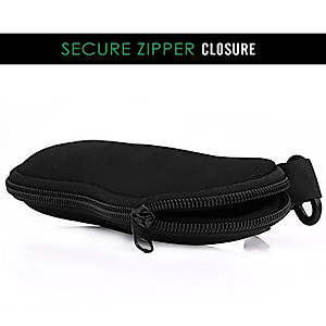 MoKo Eyeglass Soft Case, Zippered Neoprene Sunglasses Pouch with Clip for Men Women - Black
