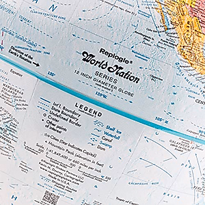 Replogle Globe - Educational Raised Political Relief & Mountains Ranges, Showcases Ocean Currents with 2023 Country Lines - Perfect for a Classroom, Home or Office - 12” Blue Ocean Globe & Black Base