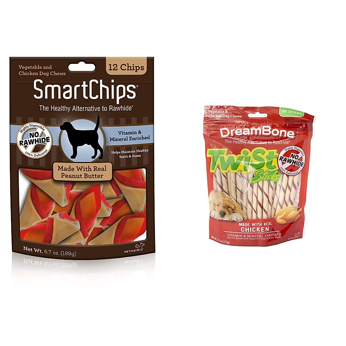 SmartBones SmartChips for Dogs (Pack of 1) and DreamBone Twist Sticks, Made with Real Chicken, Rawhide-Free Chews for Dogs, 50 Count